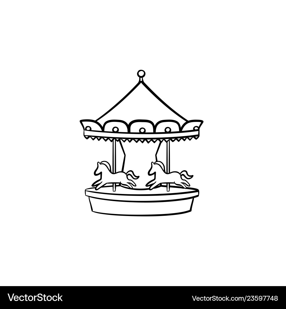 Merry-go-round carousel hand drawn outline doodle Vector Image