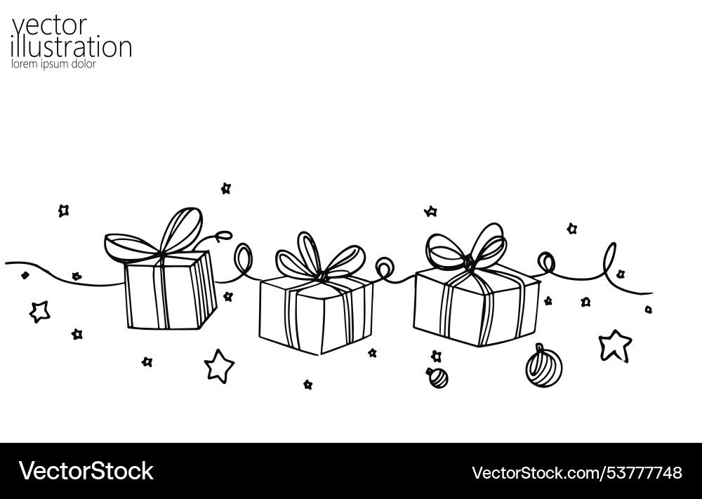 One continuous line art gift ribbon birthday Vector Image