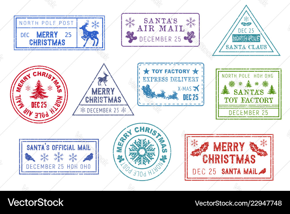 Santa claus mail christmas post stamps Royalty Free Vector
