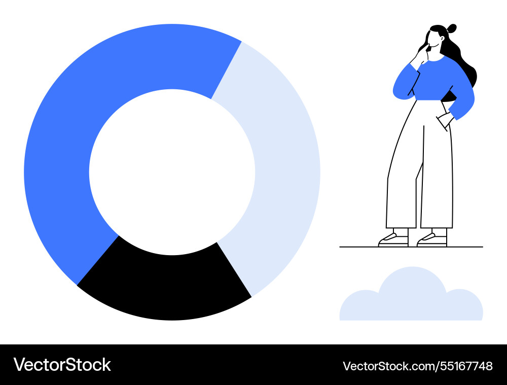 Woman contemplating near circular graph and cloud Vector Image