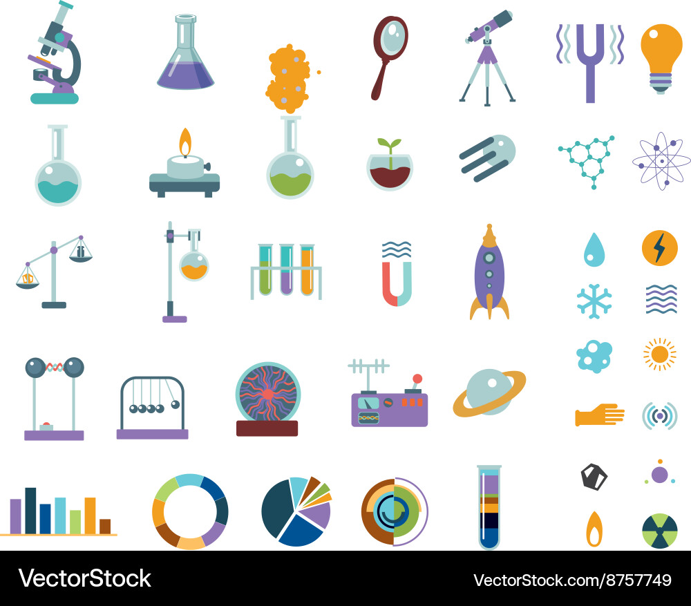 Big science icons set isolated on white lab Vector Image