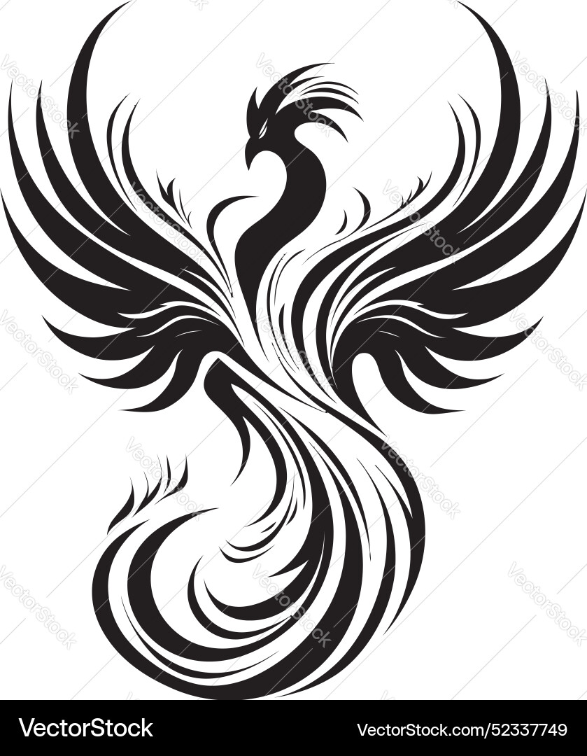 Phoenix radiance black iconic emblem rising from Vector Image