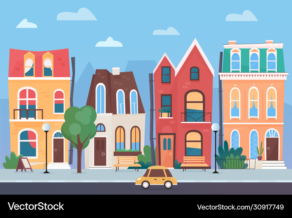 Small town street cartoon Royalty Free Vector Image