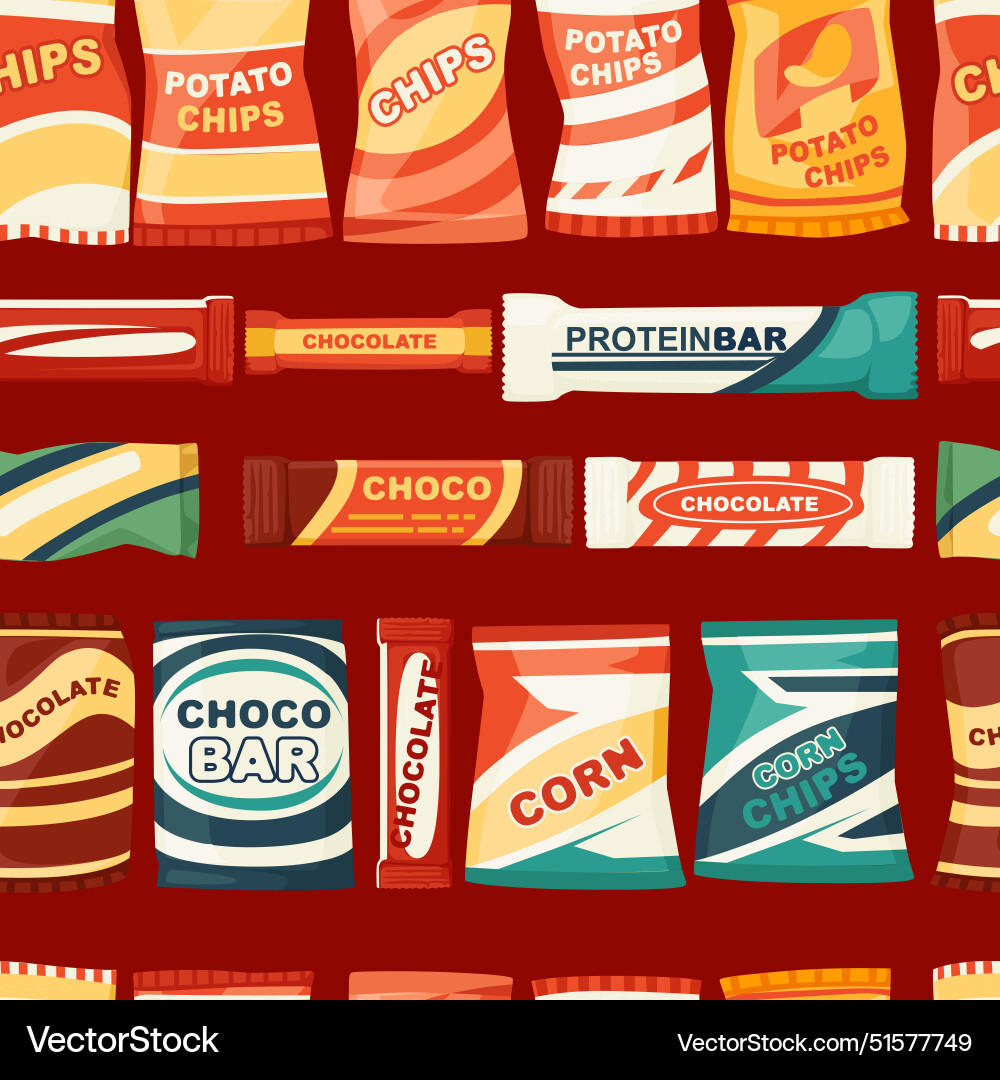 Snack product seamless pattern for vending Vector Image
