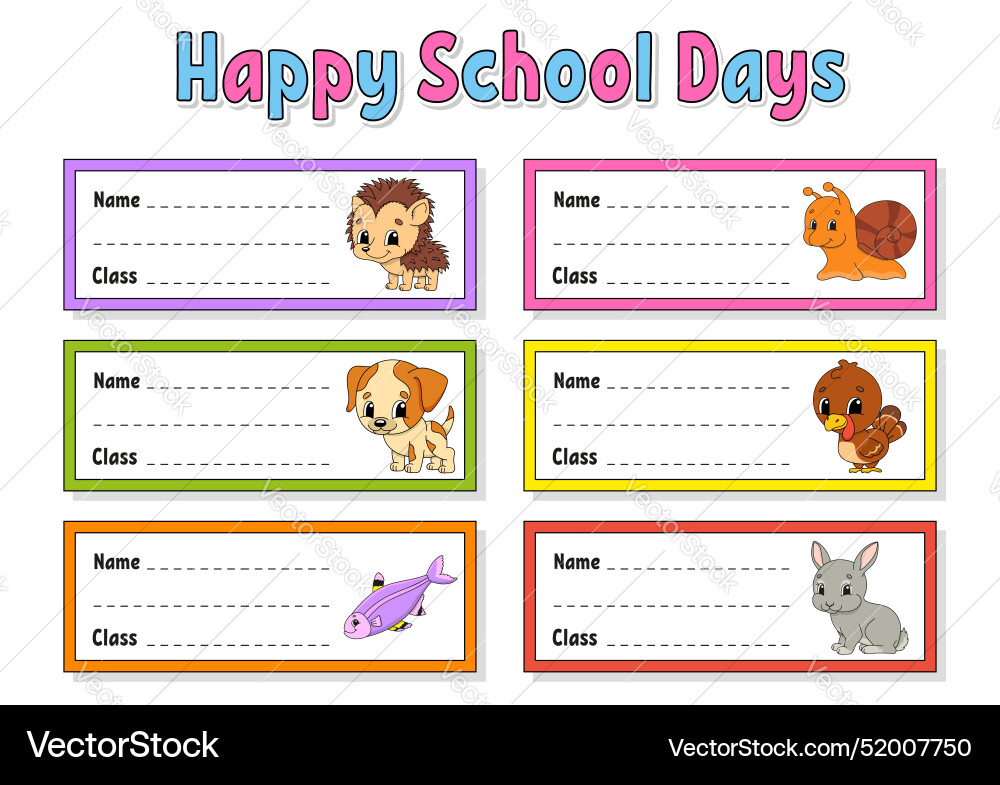 Bright stickers name and class back to school Vector Image