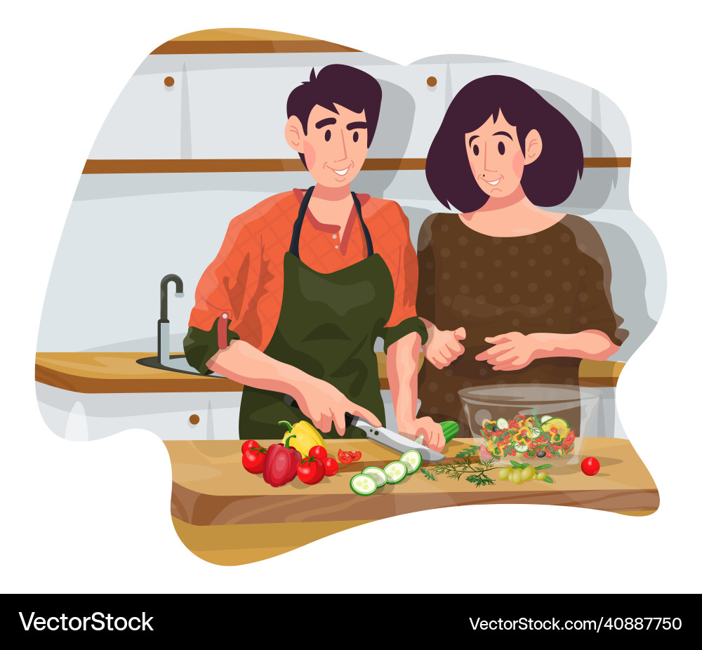 Couple cooking together Royalty Free Vector Image