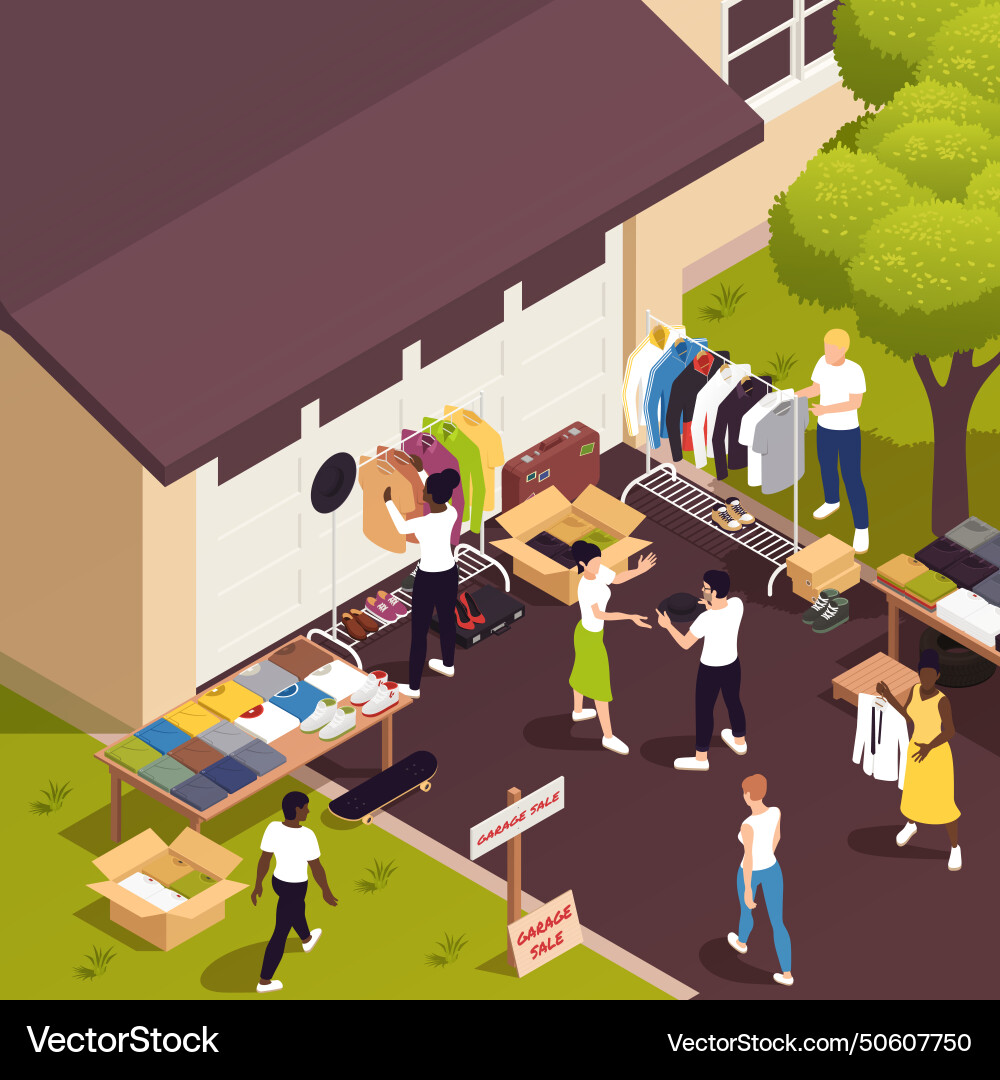 Flea market isometric composition Royalty Free Vector Image Flea market isometric composition Royalty Free Vector Image