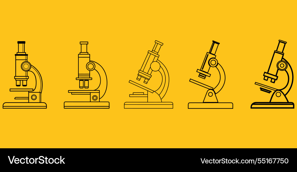 Four simple line art microscope against a bold Vector Image