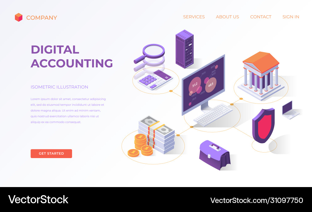 Landing page for digital accounting Royalty Free Vector