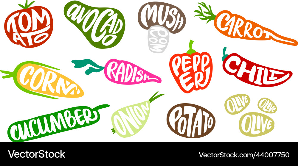 Vegetables lettering grocery badges Royalty Free Vector