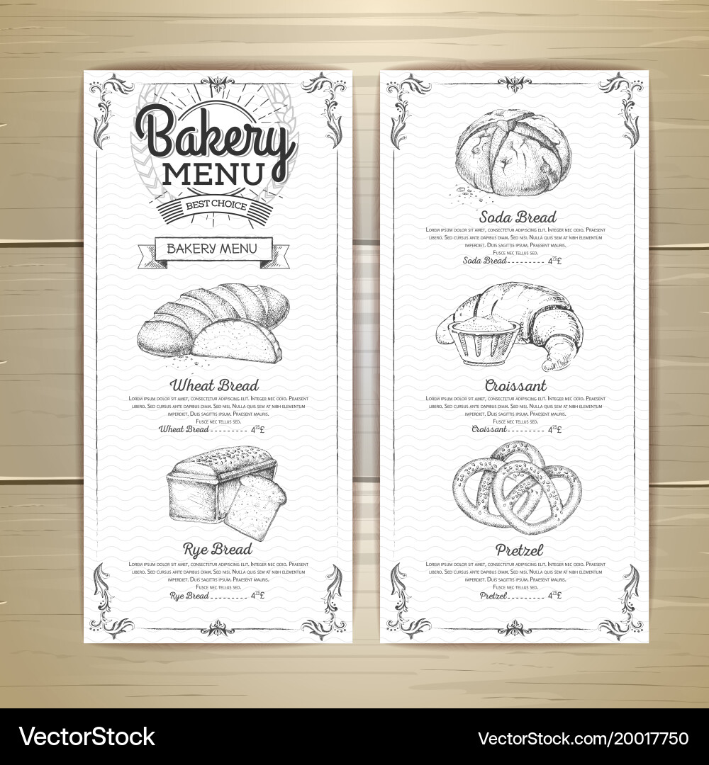 Vintage bakery menu design restaurant Royalty Free Vector