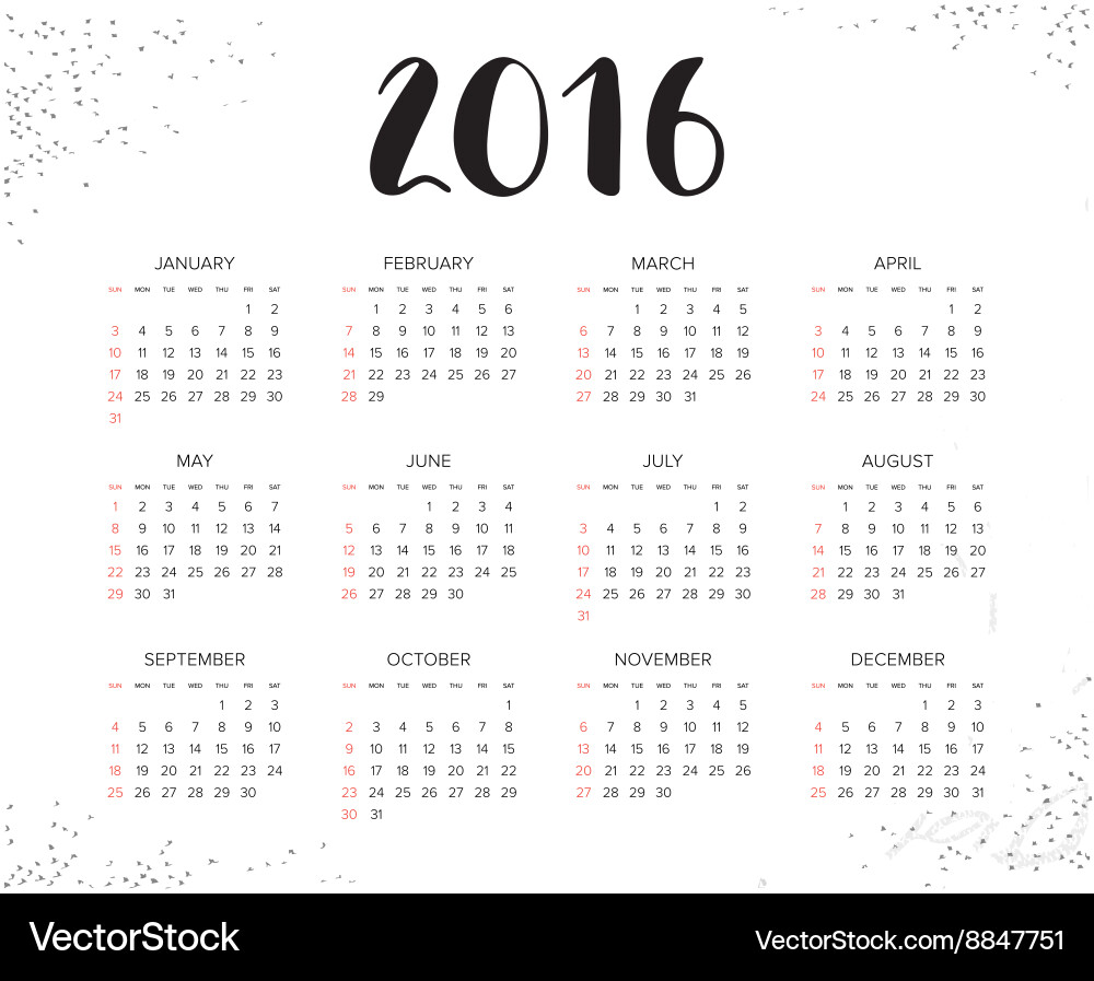 2016 calendar abstract week starts from sunday Vector Image