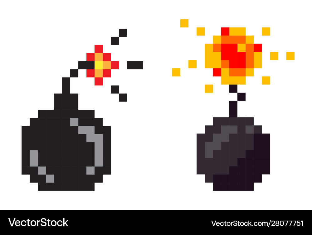 Bomb with fire explosive weaponry pixel game Vector Image