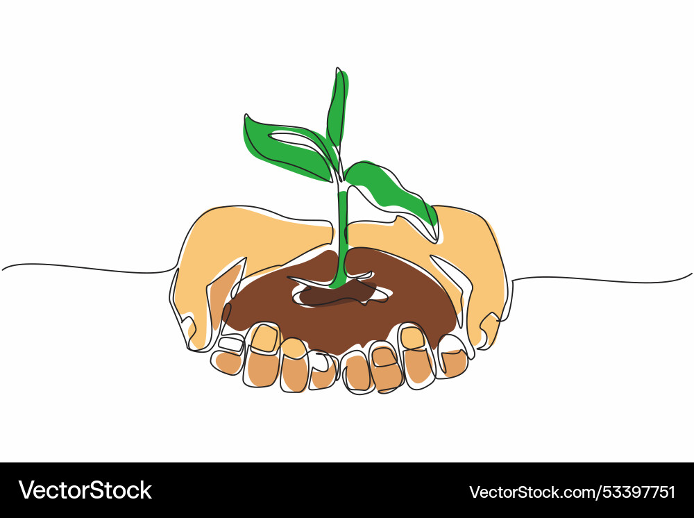 Continuous One Line Drawing Two Hands Holding Vector Image
