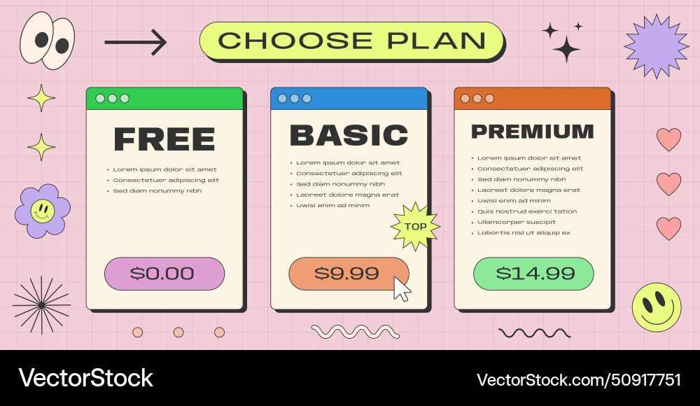 Cool tariff plans template y2k design table Vector Image