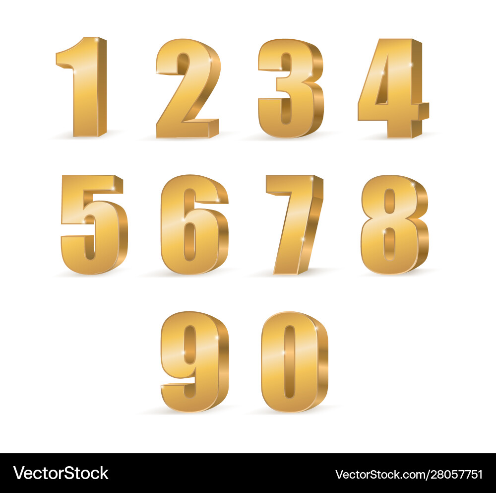 Gold 3d numbers symbol set Royalty Free Vector Image
