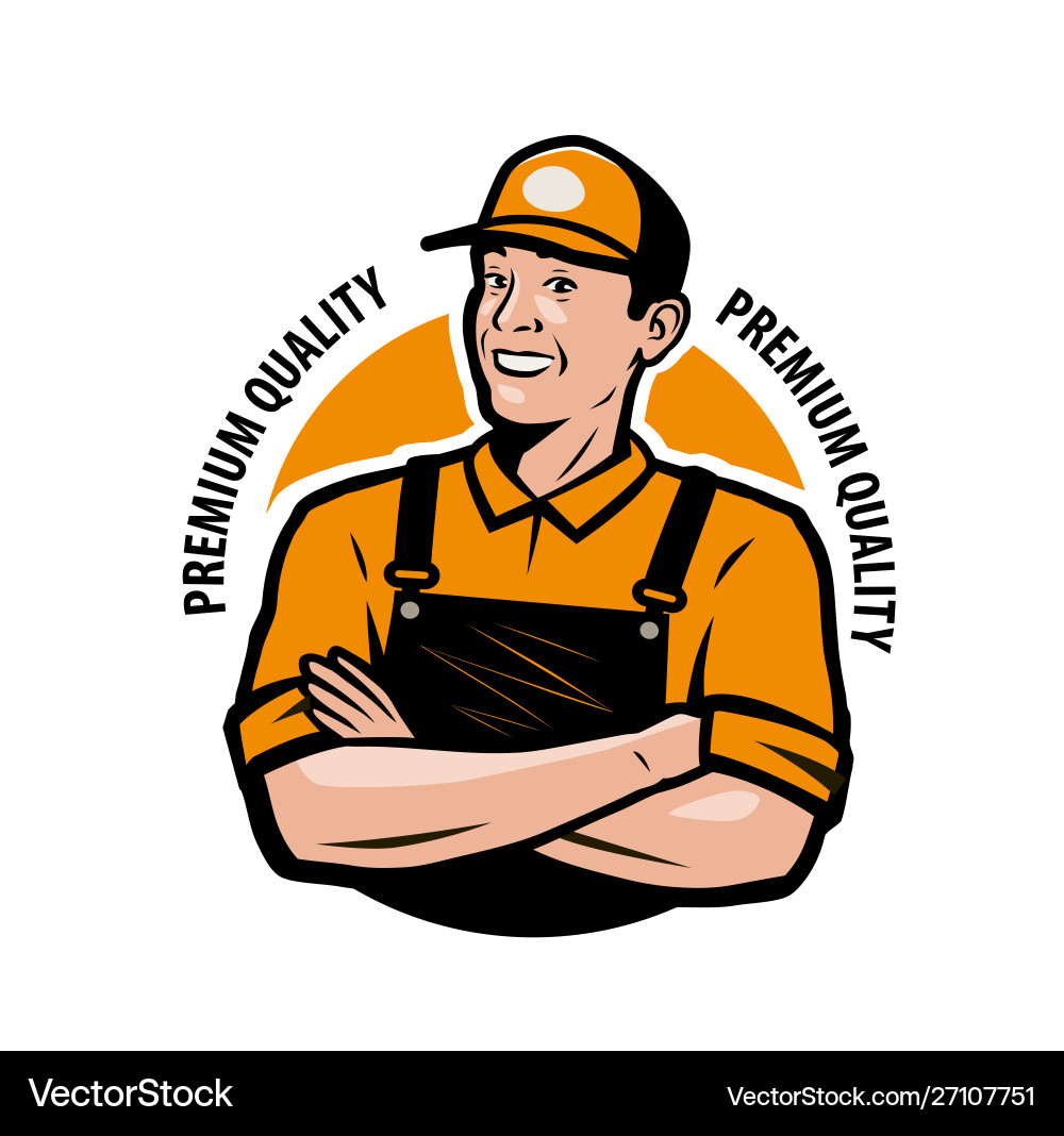 Logo service worker in work clothes Royalty Free Vector