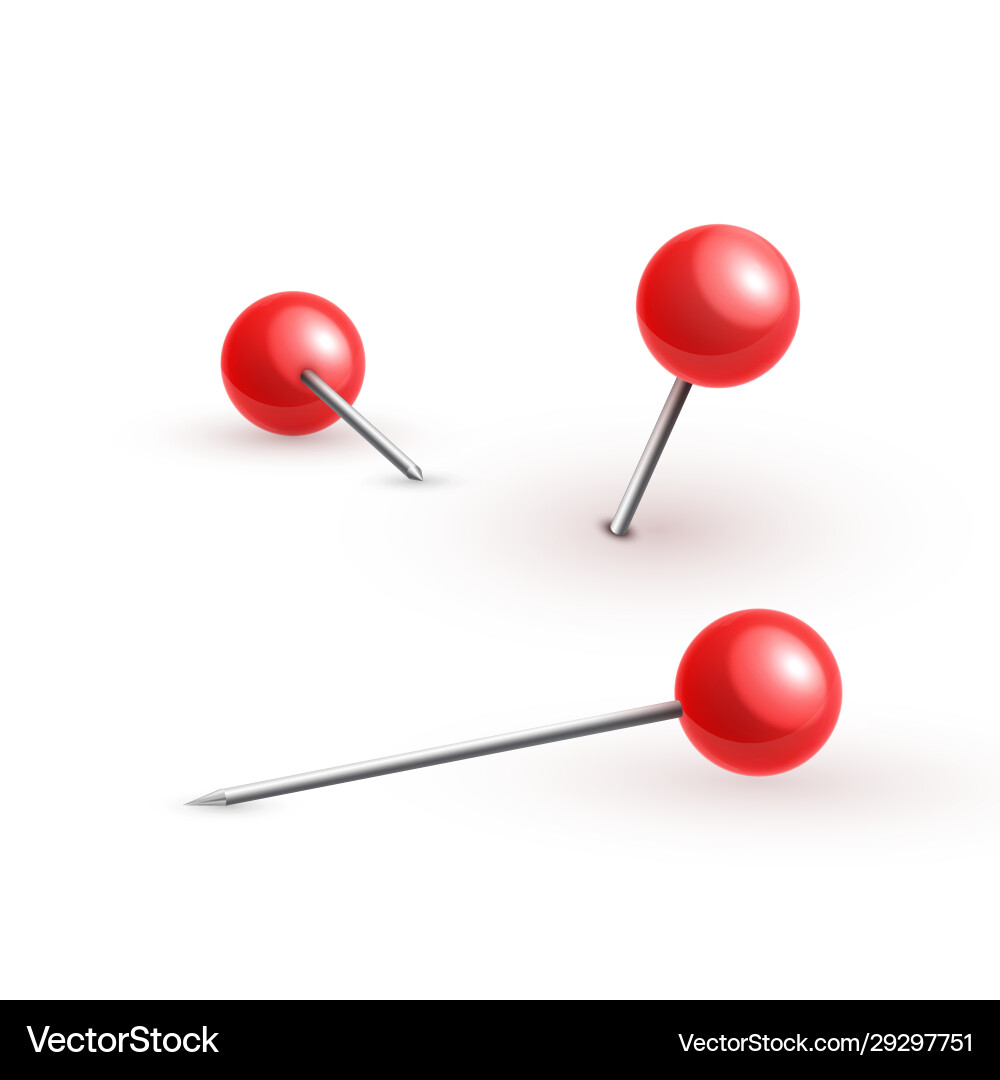 Realistic plastic glossy red push pins Royalty Free Vector