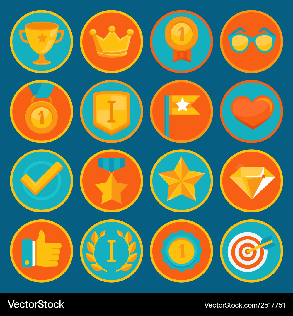 Set of 16 flat gamification icons Royalty Free Vector Image