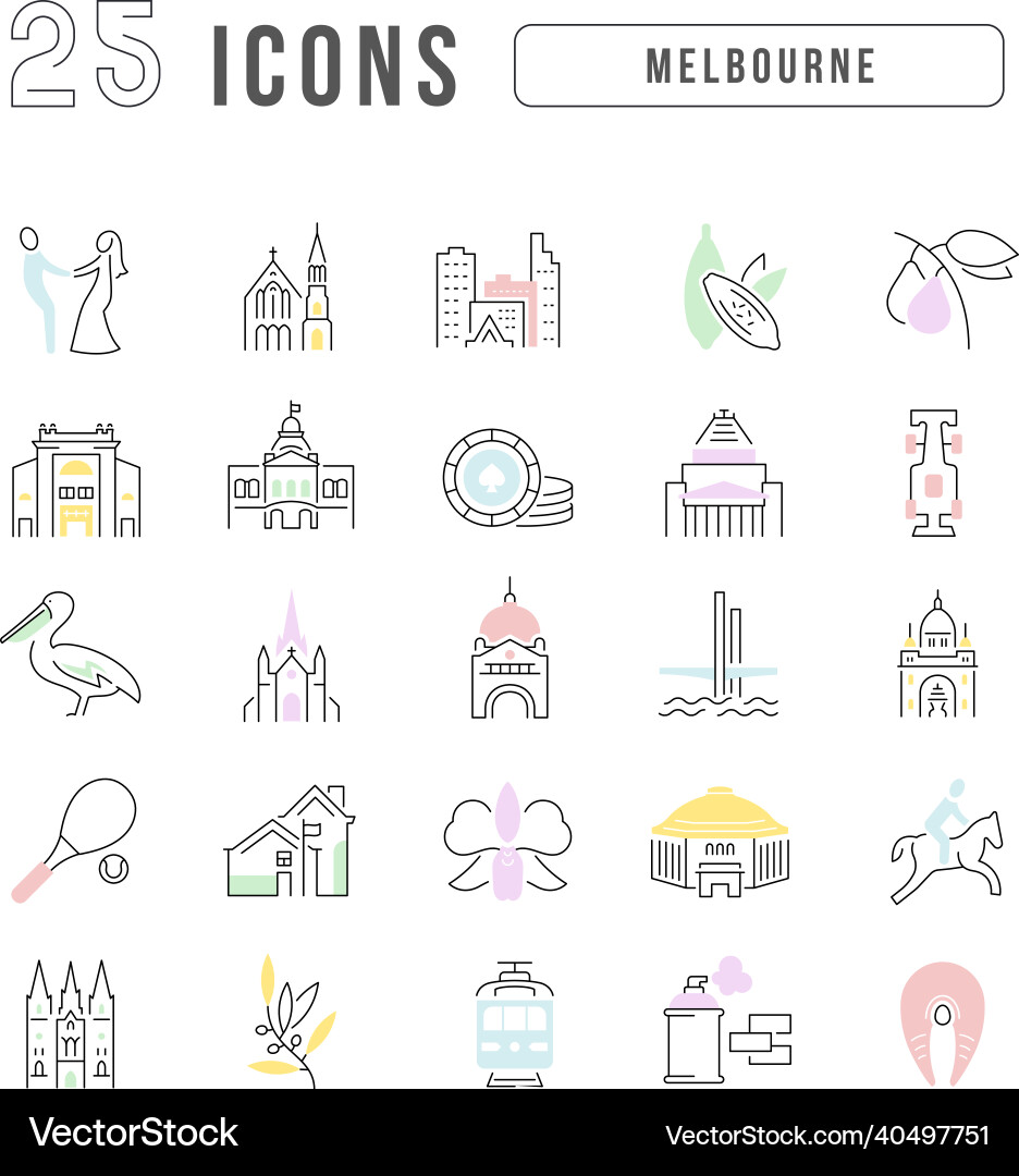 Set of linear icons melbourne Royalty Free Vector Image