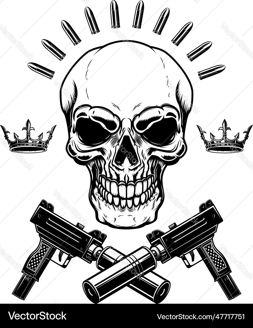 Skull with crossed assault rifles design Vector Image