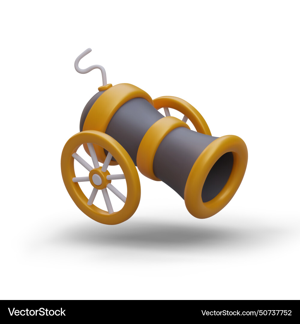 3d realistic ancient cannon on wheels isolated Vector Image
