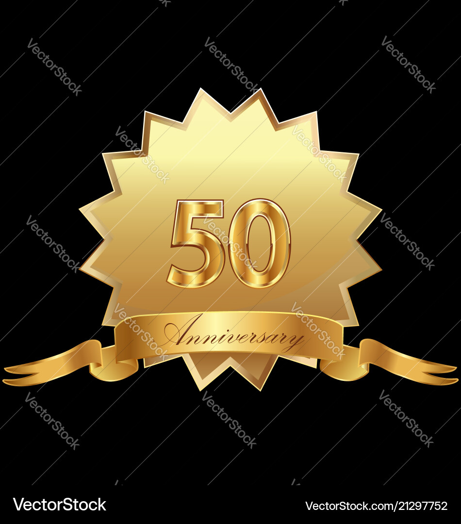 50th gold medal emblem anniversary Royalty Free Vector Image