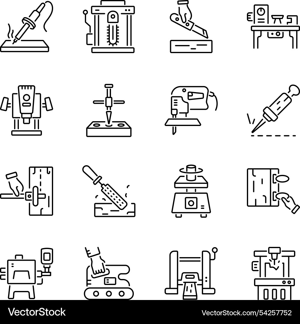 Bundle of woodworking tools linear icons Vector Image