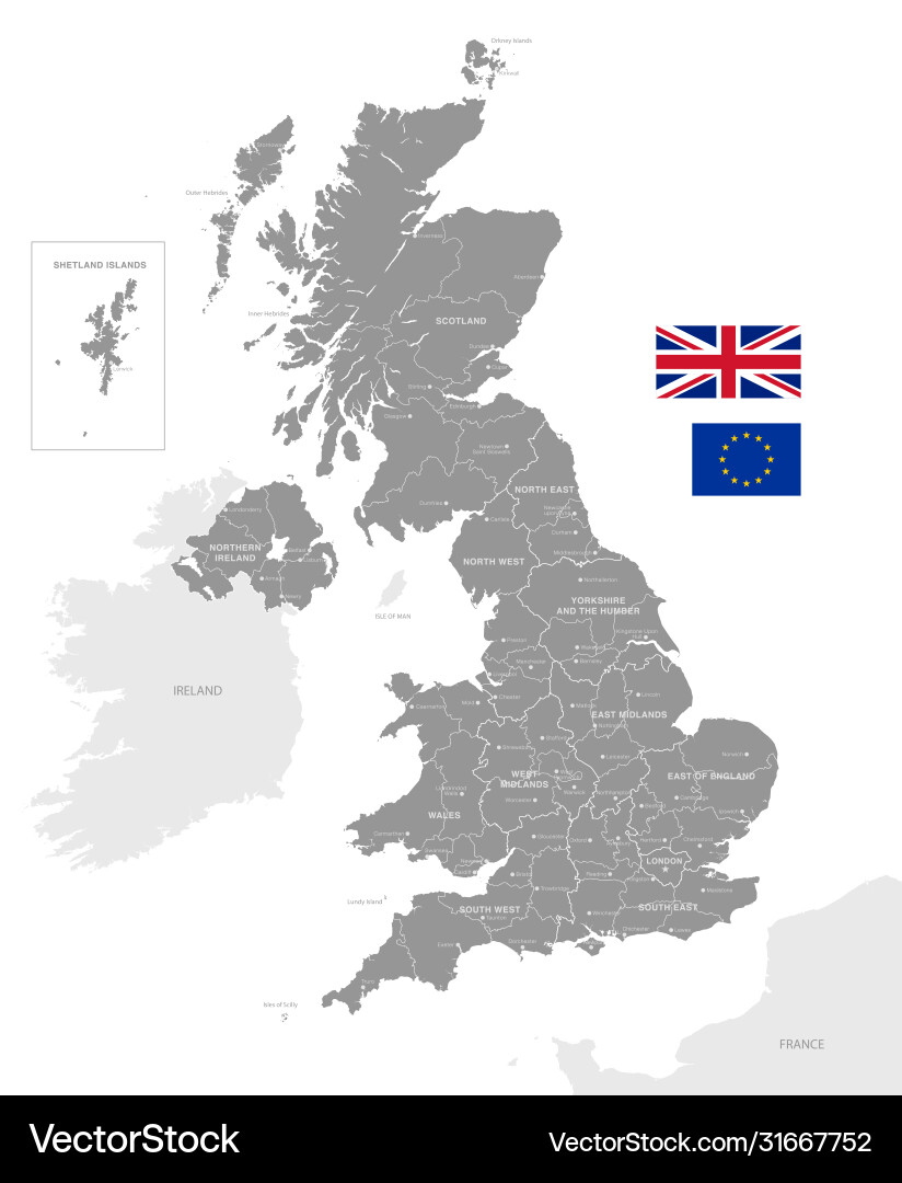 Grey political map uk Royalty Free Vector Image