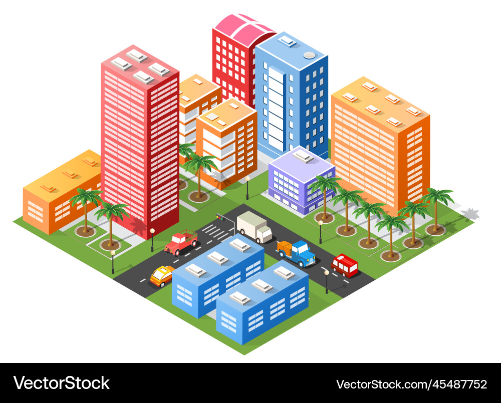 Isometric 3d city urban area Royalty Free Vector Image