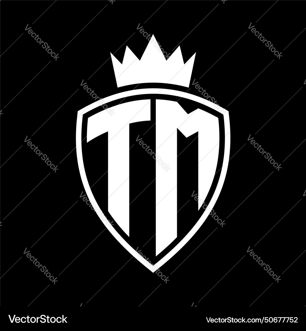 Tm letter monogram shield and crown outline shape Vector Image