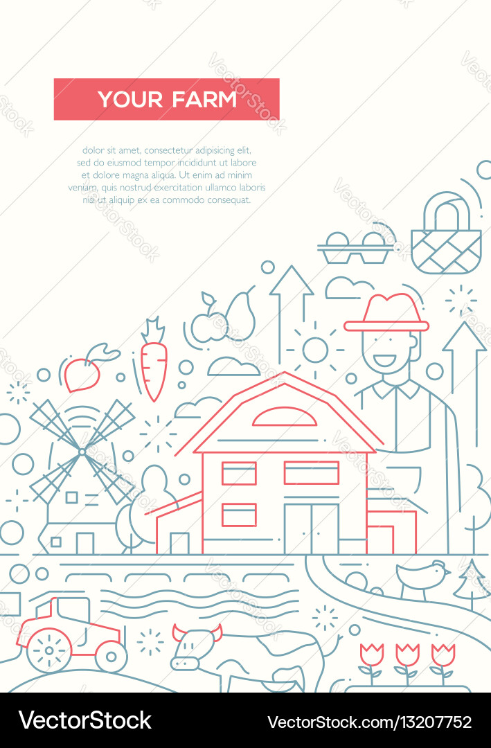Your farm - line design brochure poster template Vector Image