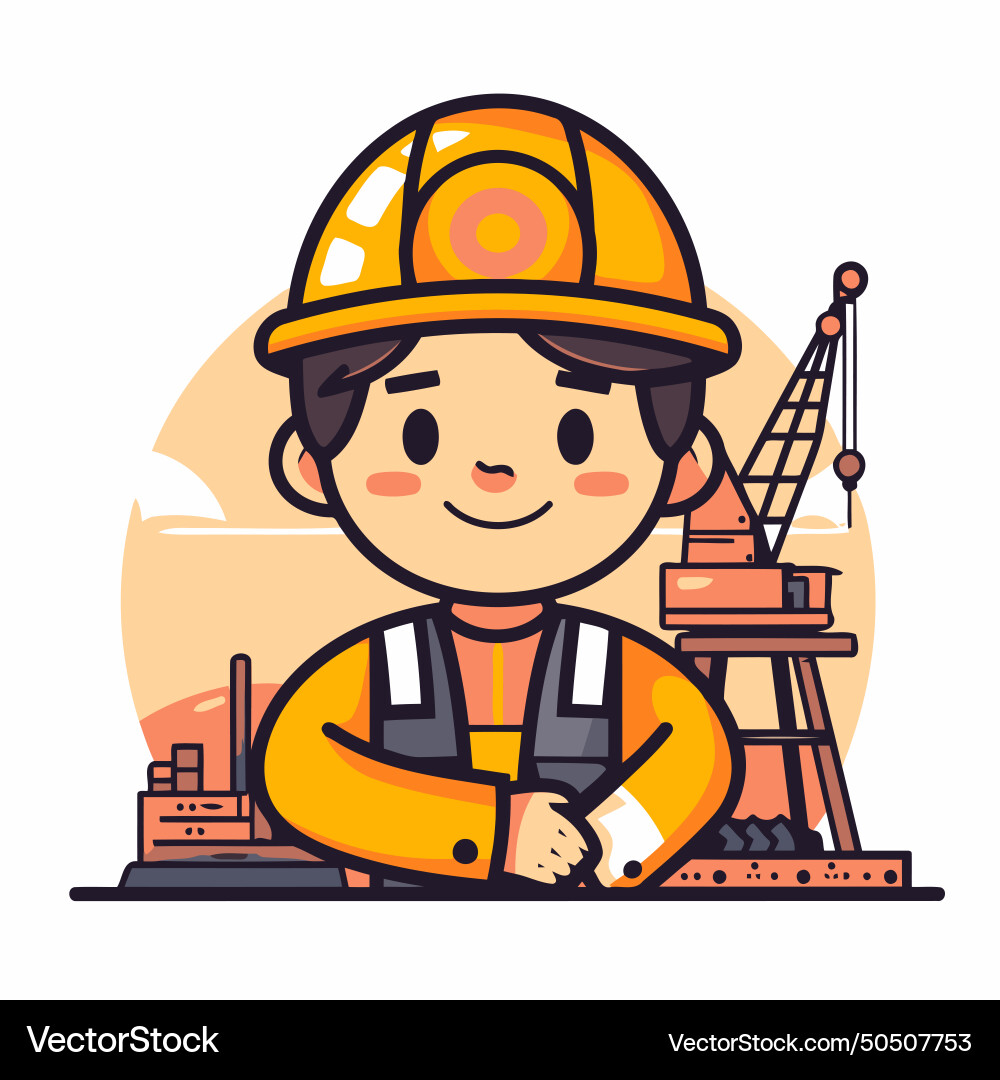 Cute cartoon engineer character in a hard hat Vector Image