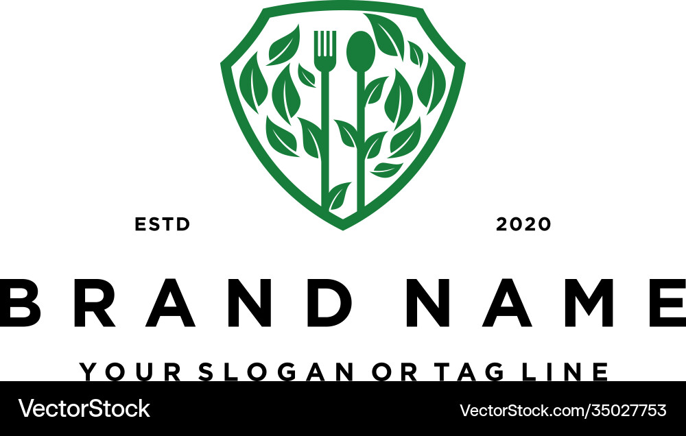 Healthy food shield logo design Royalty Free Vector Image