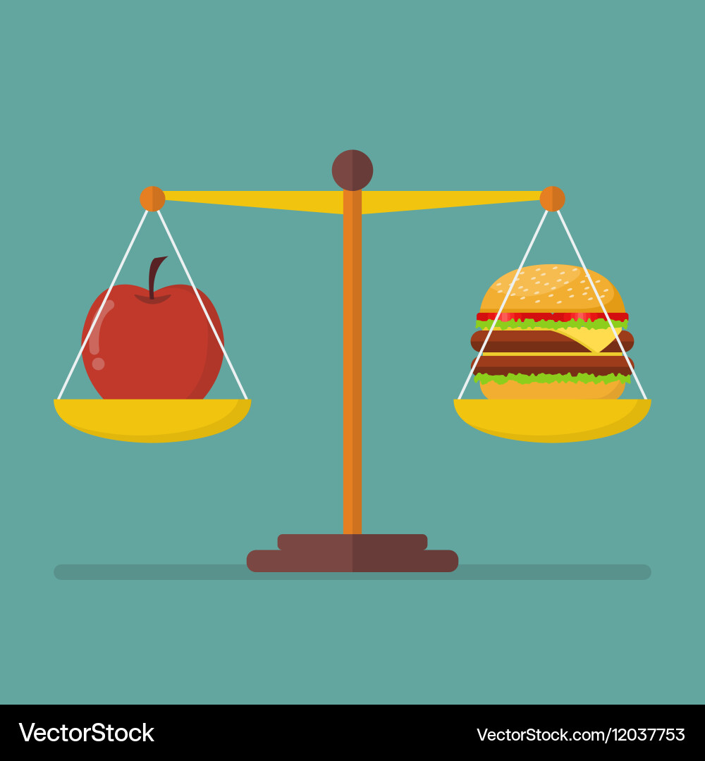 Healthy Scales: Apple and Hamburger Royalty Free Vector