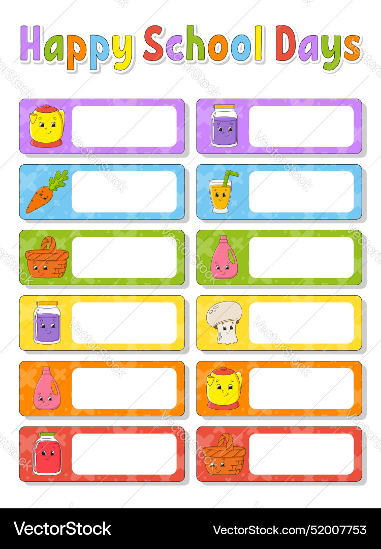 School name label bright stickers rectangular Vector Image