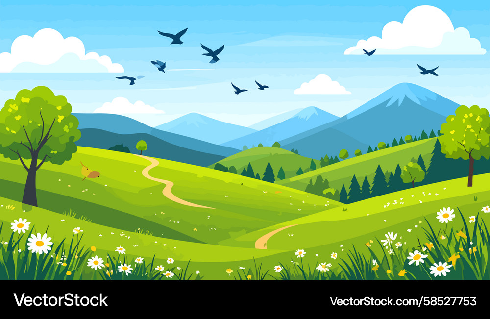 Serene Spring Valley Landscape Royalty Free Vector Image