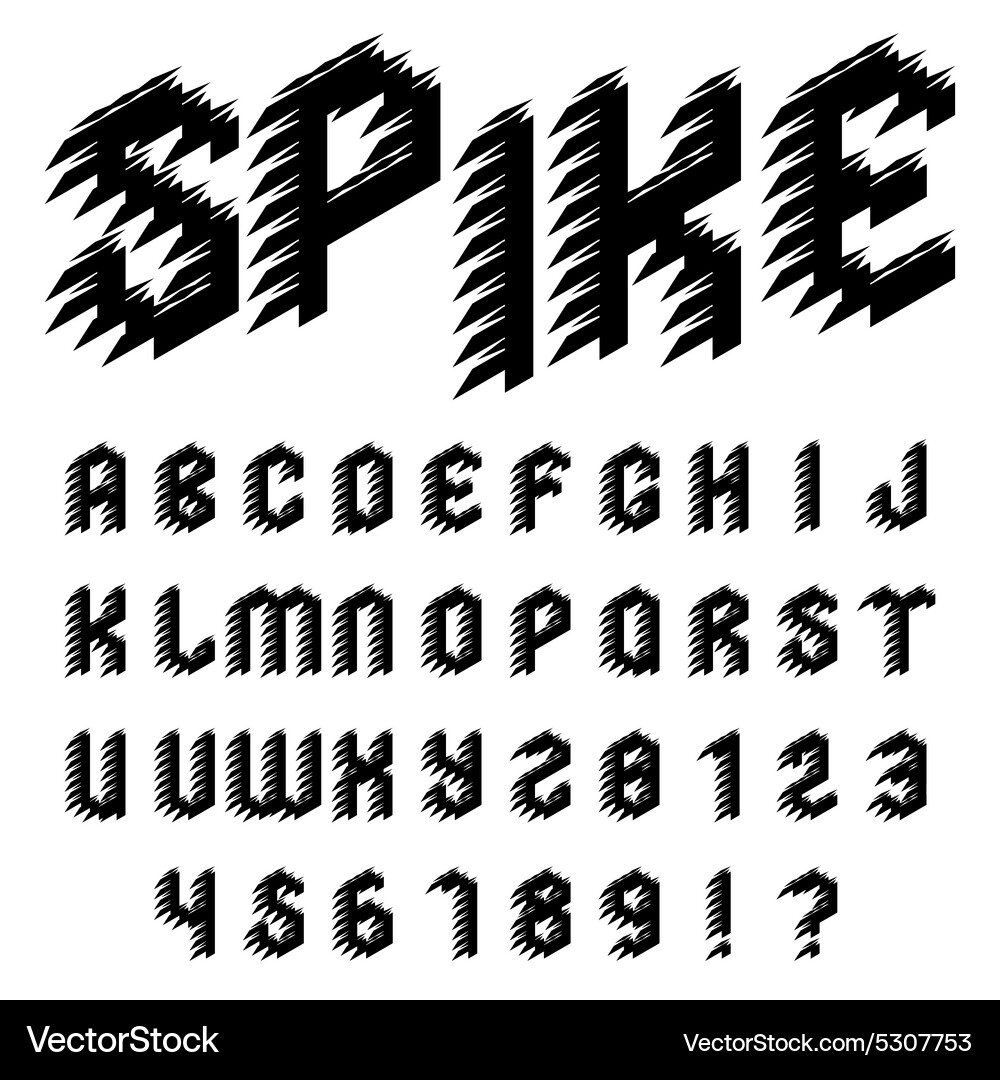 Spiked Horror Font - Alphabet & Numbers Vector Image