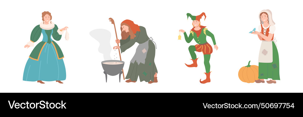 Fairy tales characters with jester witch Vector Image