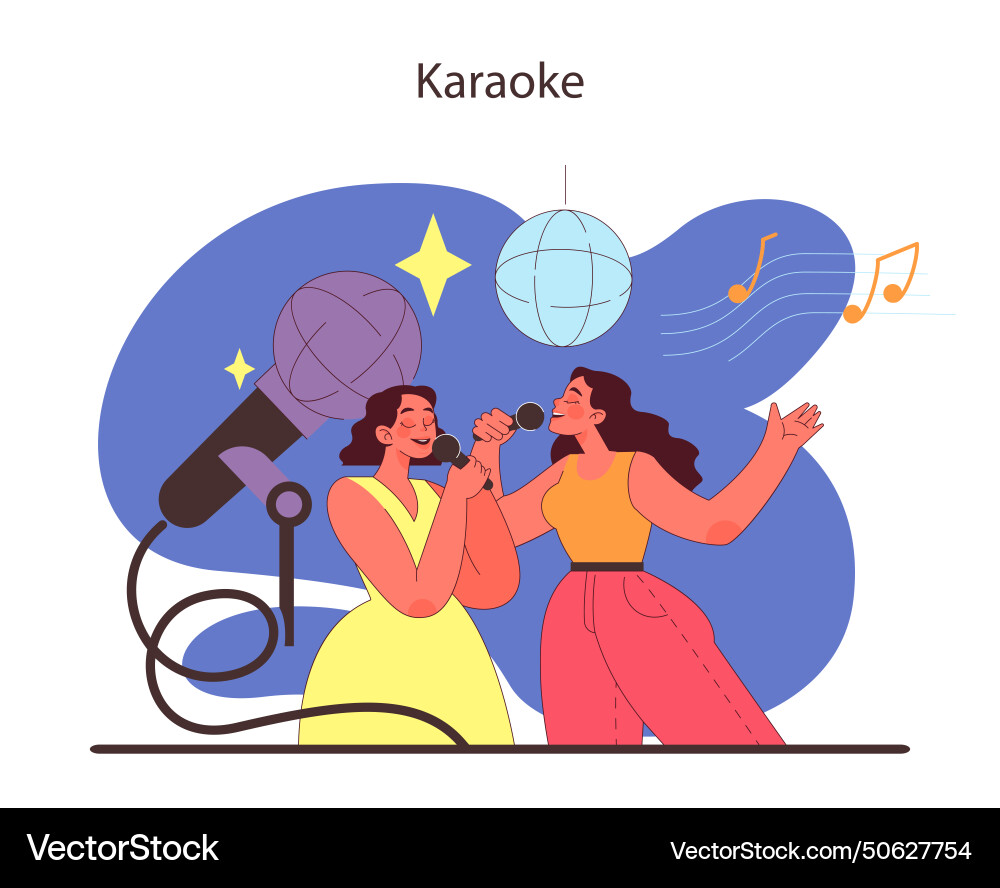 Karaoke concept duo joyfully singing Royalty Free Vector