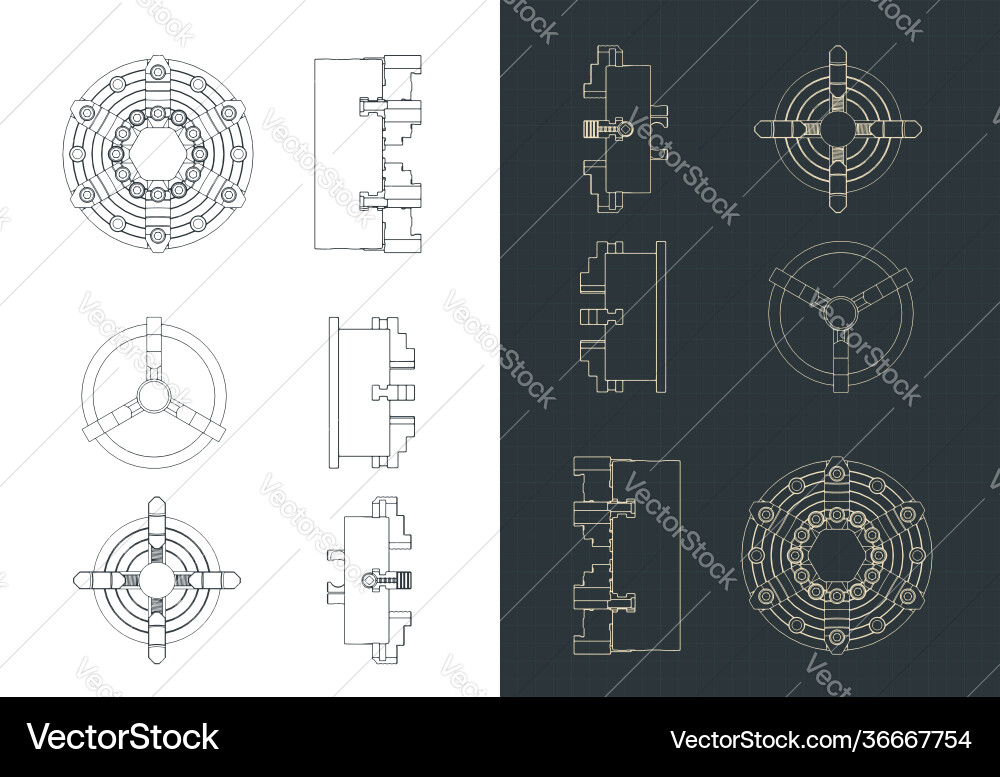 Lathe chuck mini set drawings Royalty Free Vector Image