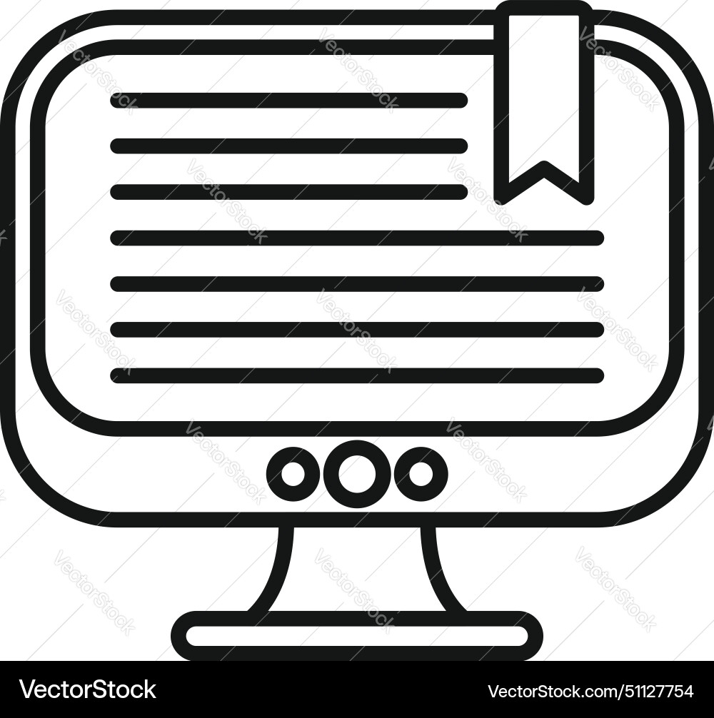 Monitor book reading from bookmark icon outline Vector Image
