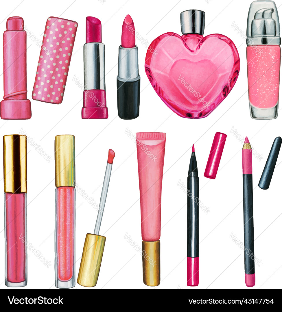 Watercolor hand drawn cosmetics collection Vector Image