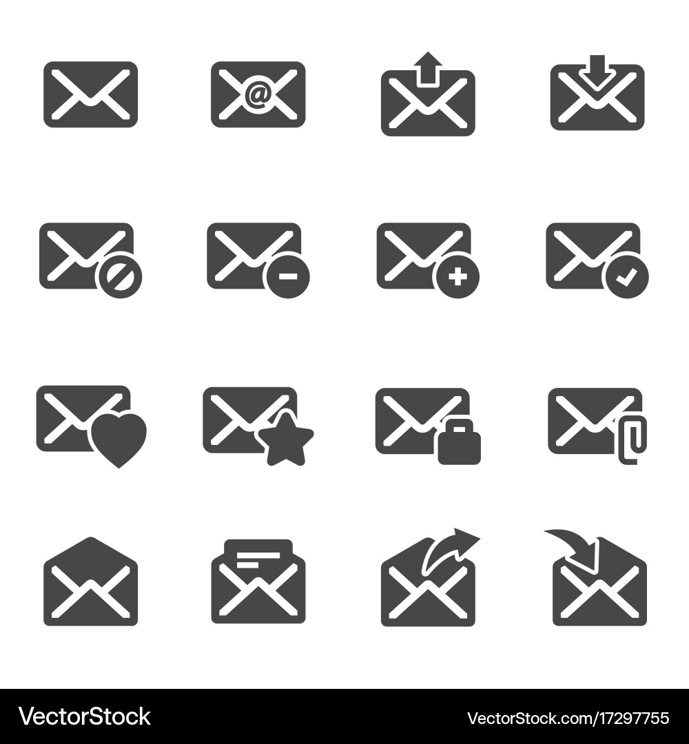 Black email icons set Royalty Free Vector Image