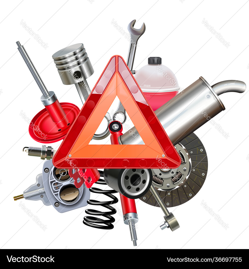 Car parts with triangle sign Royalty Free Vector Image