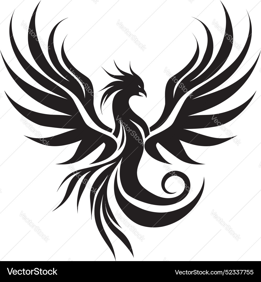 Flaming phoenix symbol black iconic Royalty Free Vector