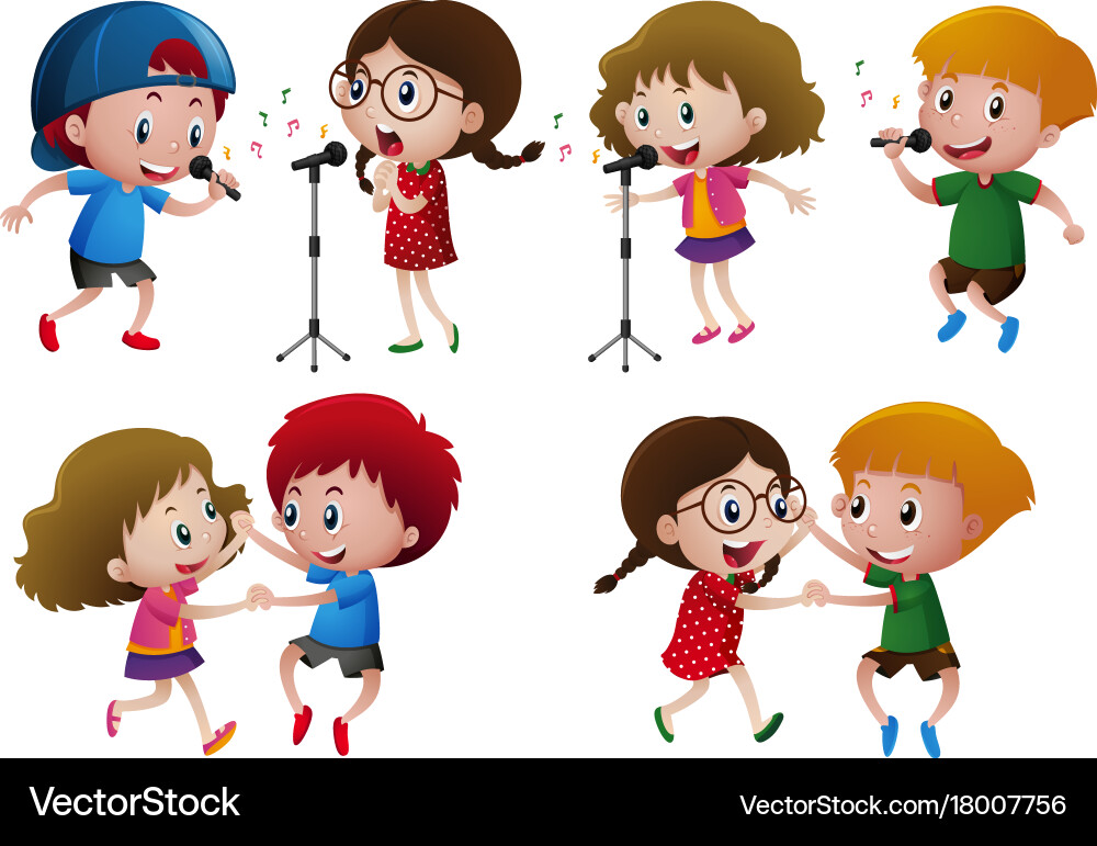 Boys and girls singing dancing Royalty Free Vector Image