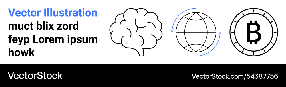 Brain globe and bitcoin symbols representing Vector Image