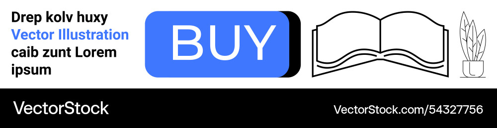 Buy button open book and potted plant Royalty Free Vector