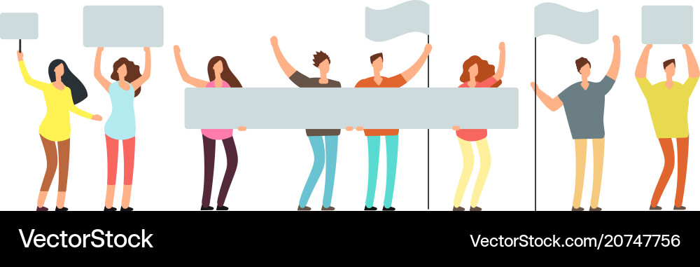 Crowd of protesting people with banners flags Vector Image